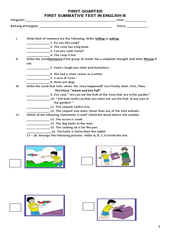 1ST QUARTER Summative Tests (1st-3rd) | PDF