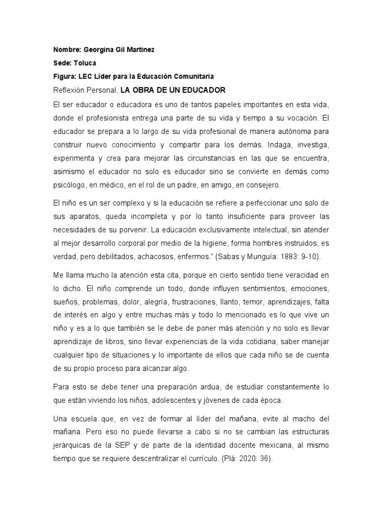 Reflexion Del Ser Docente | PDF | Maestros | Conceptos psicologicos