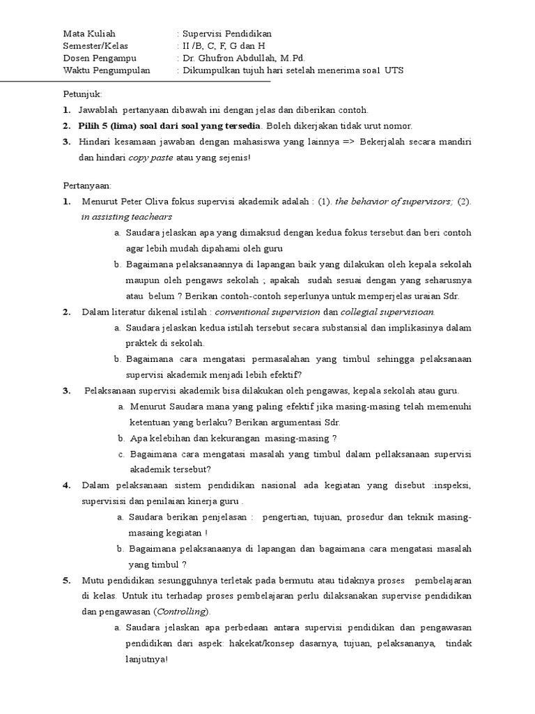 SOAL UTS SUP & PKS Des 2020 | PDF