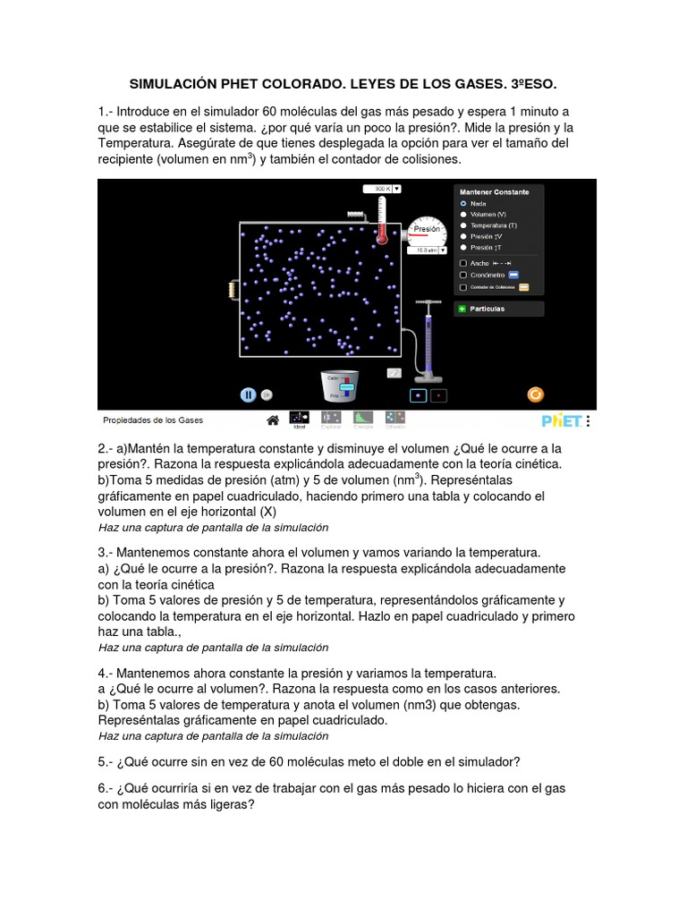 SIMULACIÓN PHET COLORADO. Leyes de Los Gases | PDF | Métodos y ...