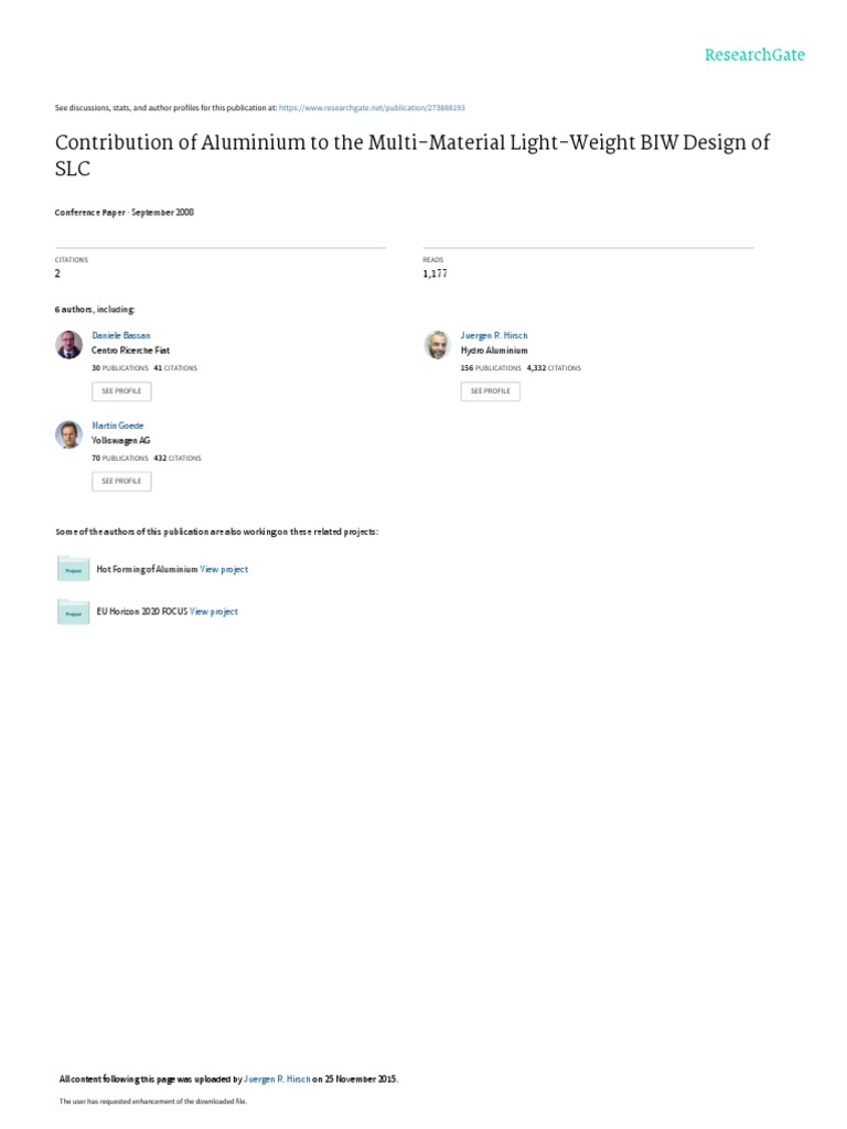 Contribution of Aluminium To The Multi-Material Light-Weight BIW Design ...