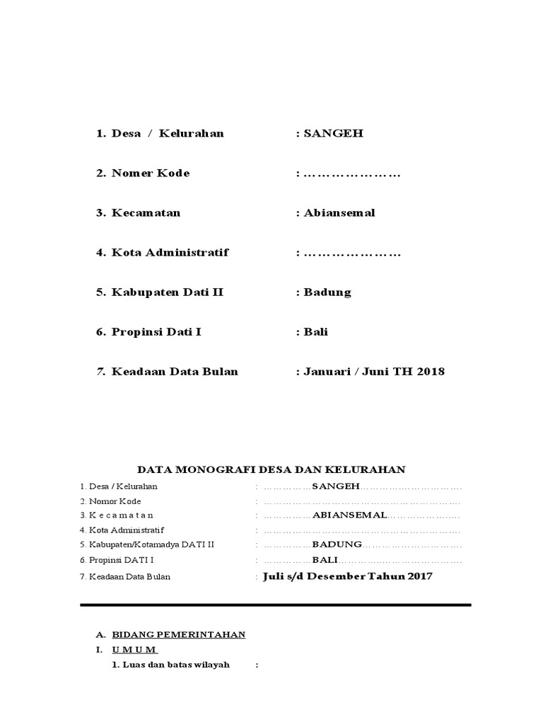 Monografi Desa Sangeh Badung Bali | PDF