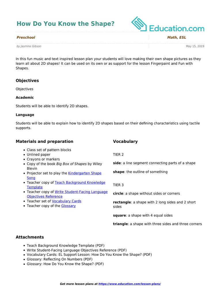 El Support Lesson How Do You Know The Shape | PDF | Adjective | Shape