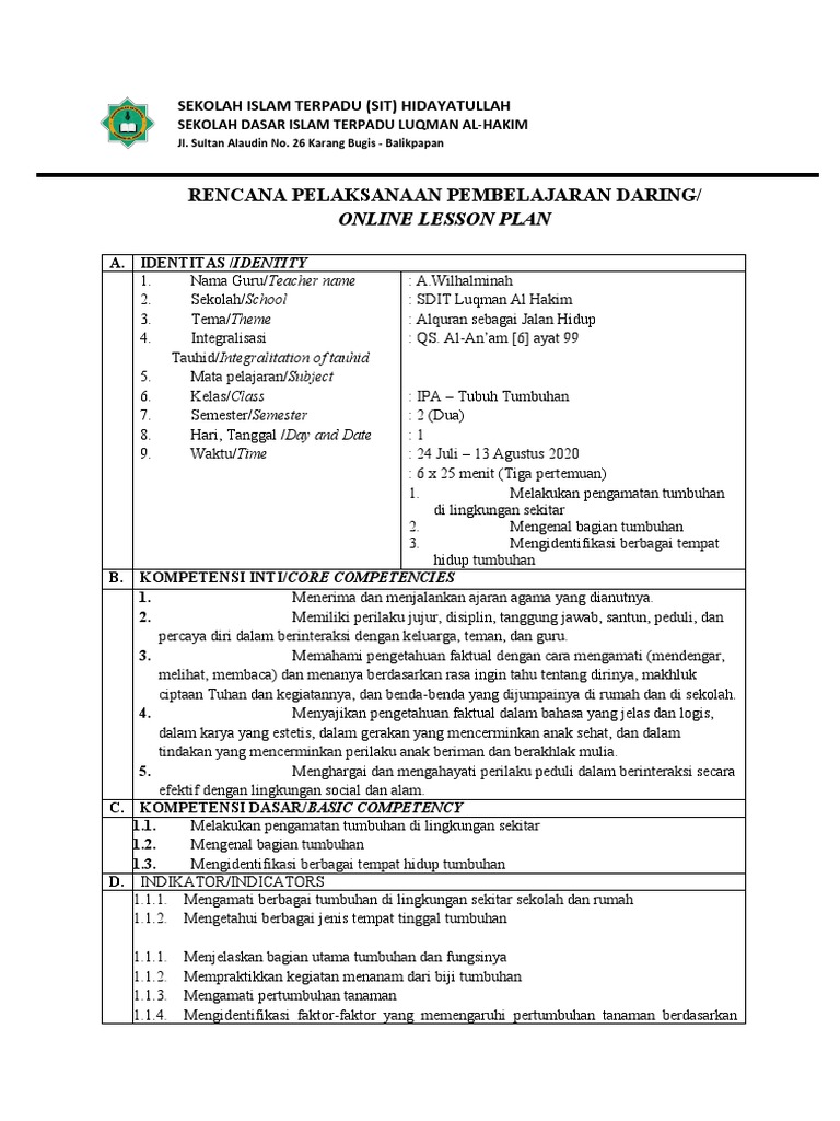Ipa-Rpp Daring Kelas 2 Semester 1 | PDF | Sains & Matematika