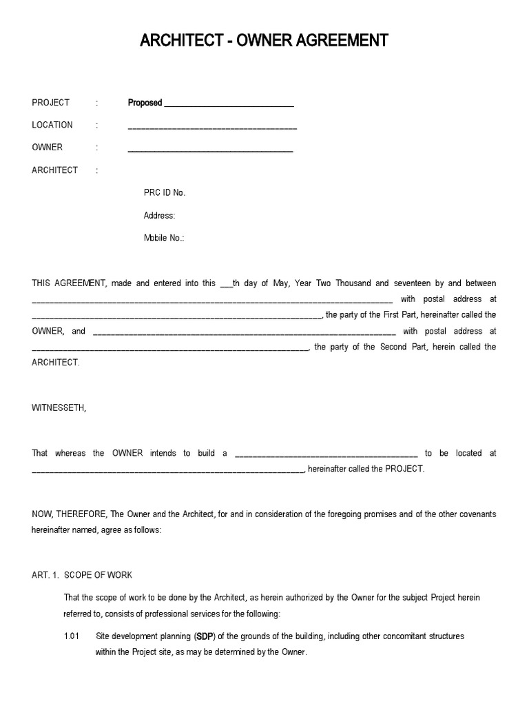 Sample Architect Owner Agreement | PDF | Architect | Specification ...