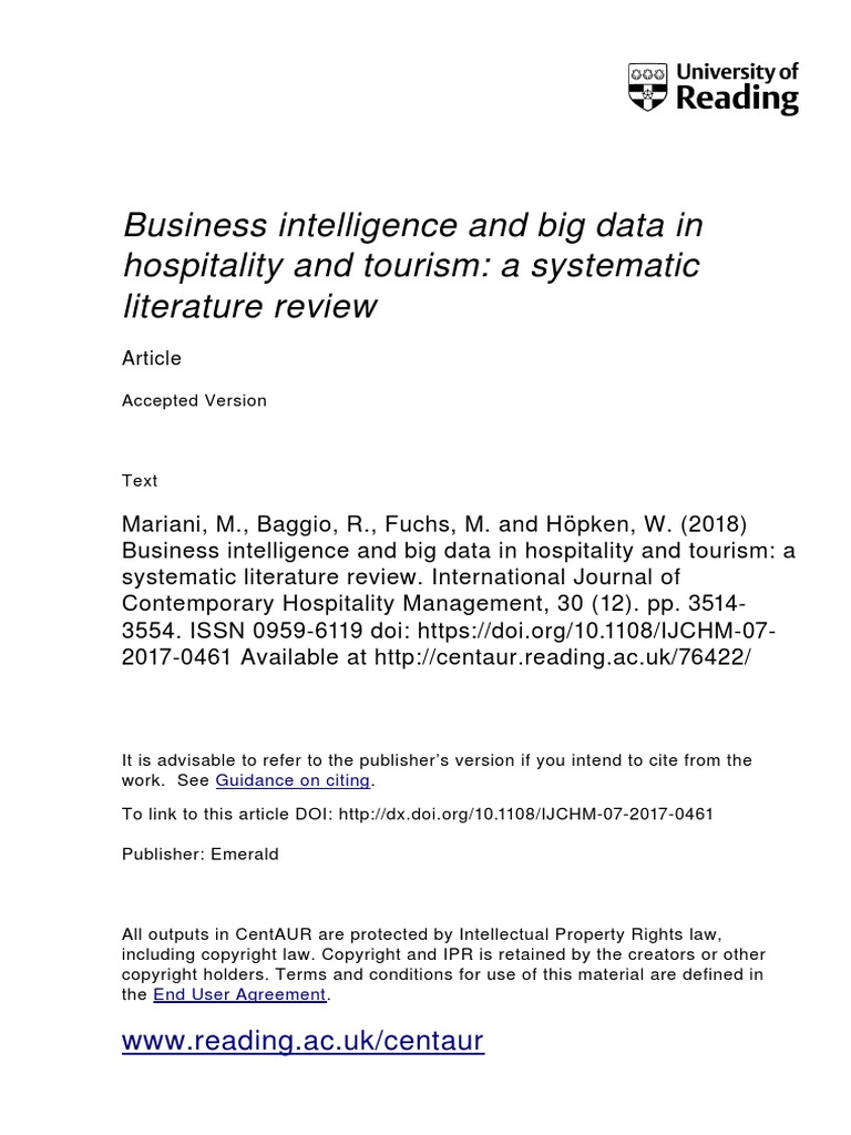 Business Intelligence and Big Data in Hospitality and Tourism: A ...