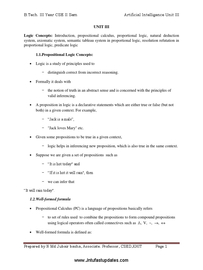 Ai R16 - Unit-3 | Download Free PDF | Interpretation (Logic) | Logic