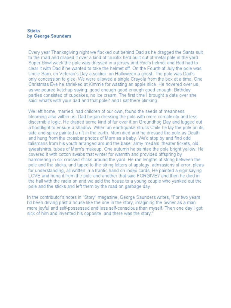 Sticks by George Saunders | PDF