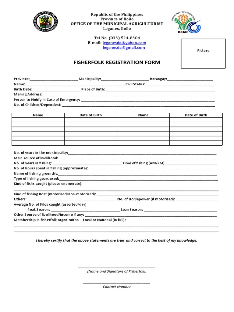 Fisherfolk Registration Form | PDF | Fish And Humans | Transport