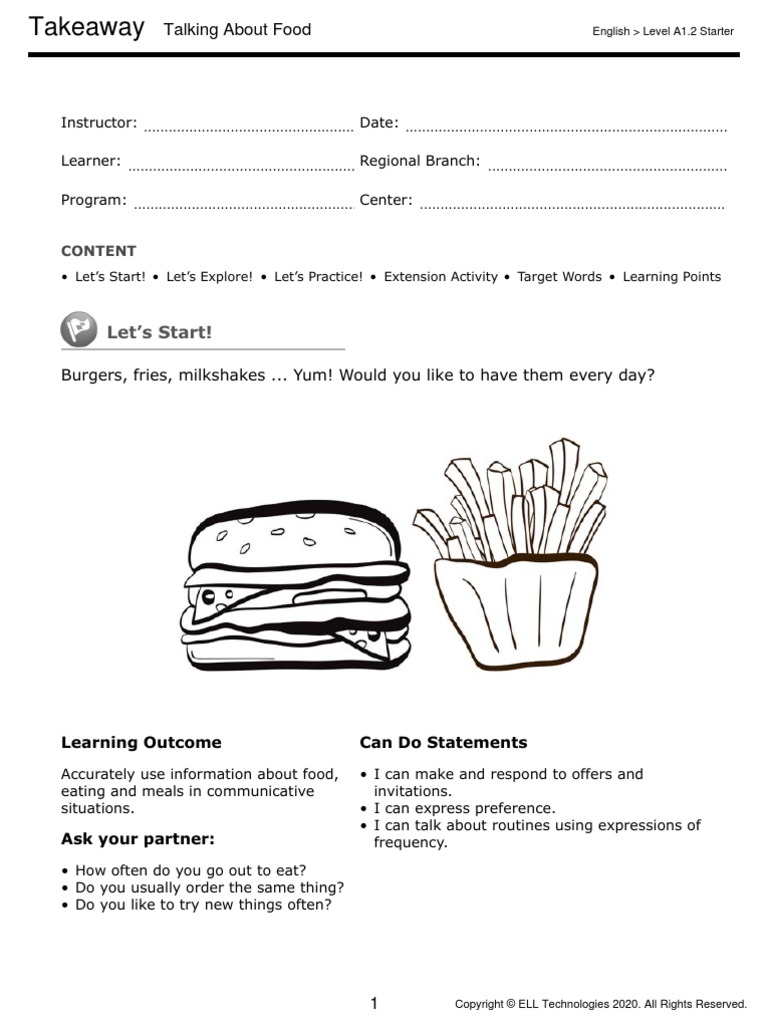 Let's Start!: Content | PDF | Restaurants | Learning