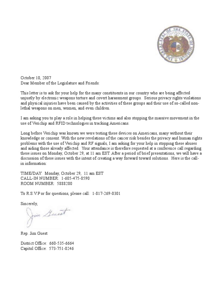 U. S. A. Rep. Jim Guest Letter | PDF