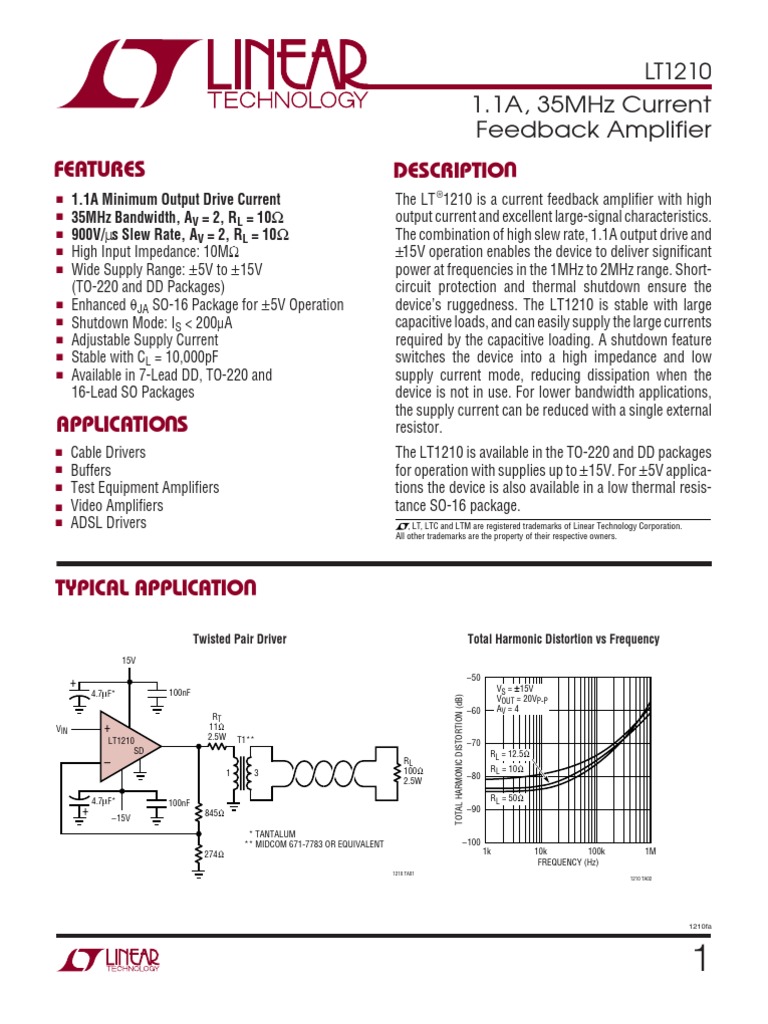 LT1210 | PDF | Amplifier | Electronic Circuits