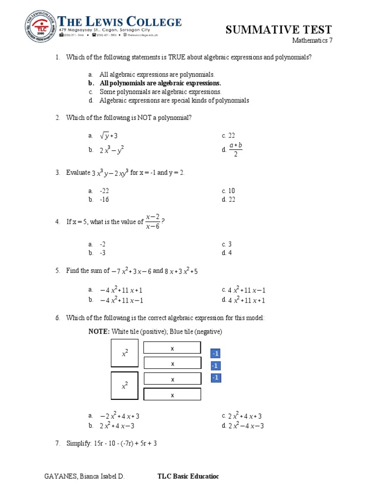 3rd Quarter Summative Test 2 G7 | Download Free PDF | Variable ...