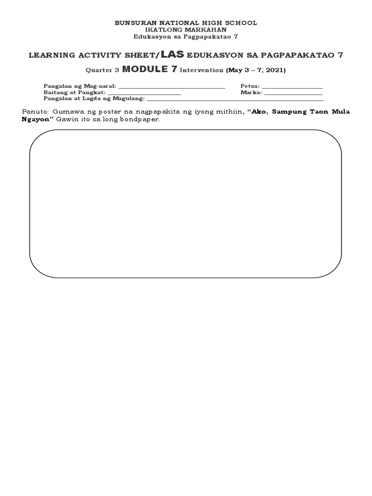 For Students EsP 7 Q3 LAS Modules 6 and 7 | PDF