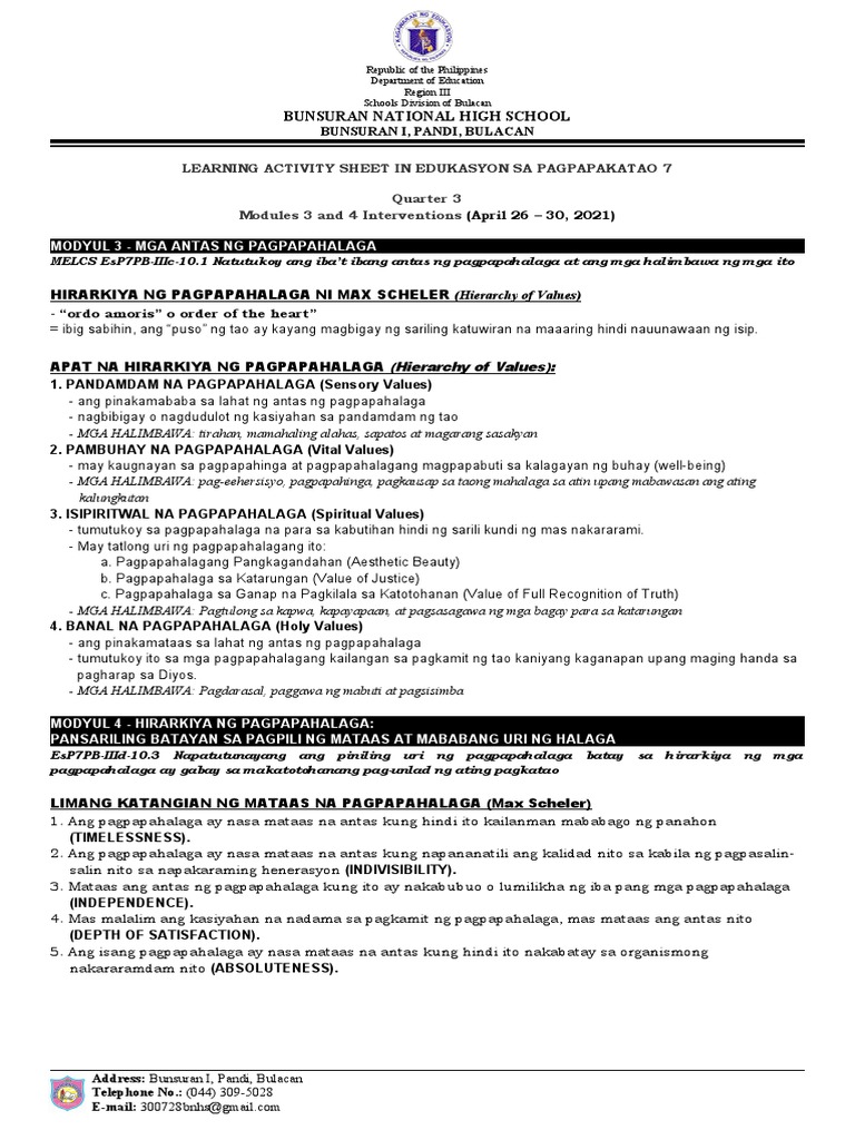EsP 7 Q3 LAS Modules 3 and 4 | PDF