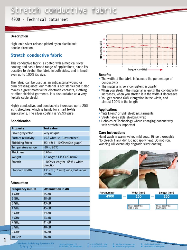 Stretch Conductive Fabric: 49OO - Technical Datasheet | PDF | Textiles ...
