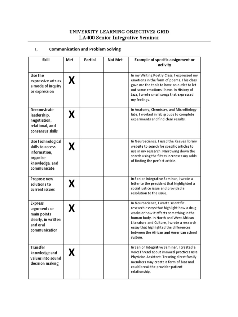 Learning Onjectives Grid | PDF | Essays | Cognition