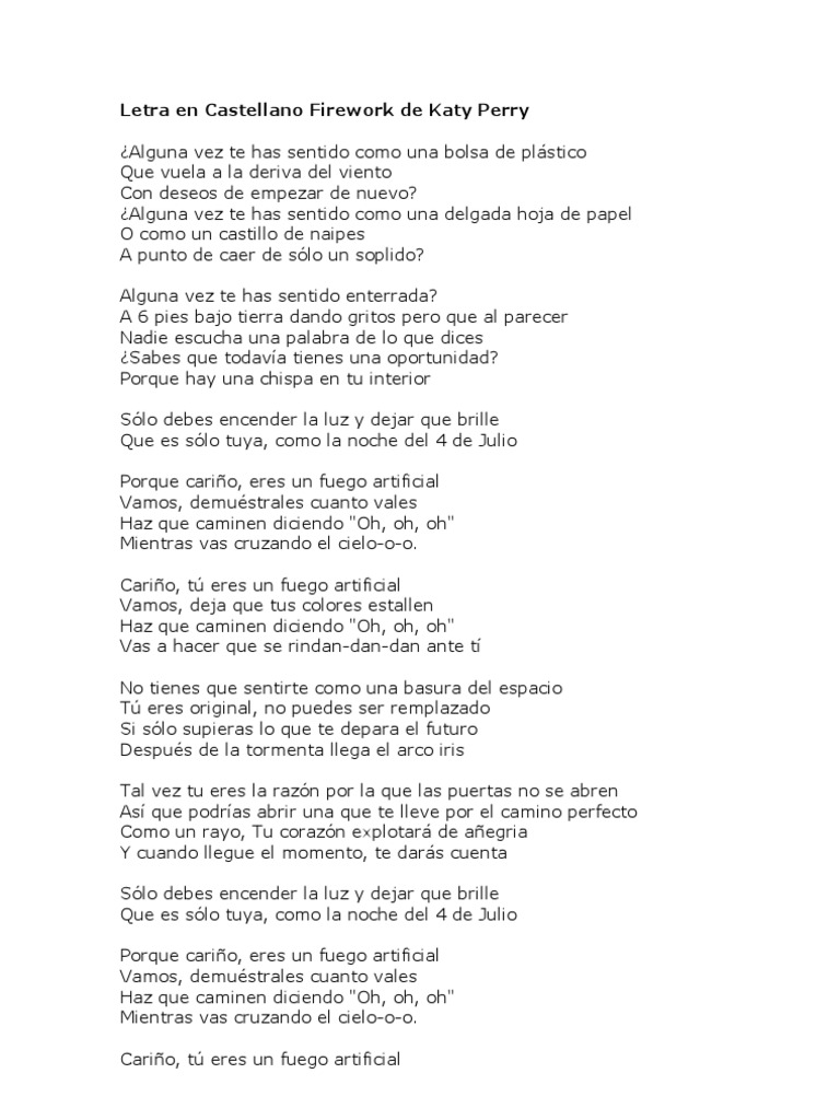 Letra en Castellano Firework de Katy Perry | PDF | Ocio | Naturaleza