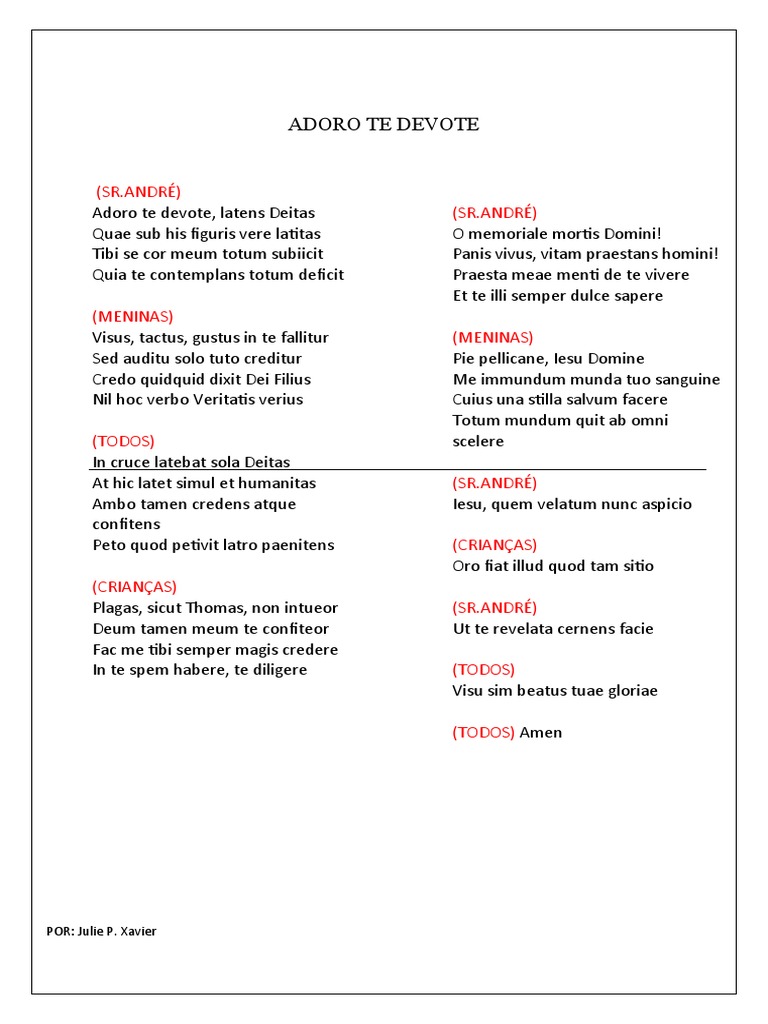 Adoro Te Devote (Adaptado e Com Partitura) | PDF