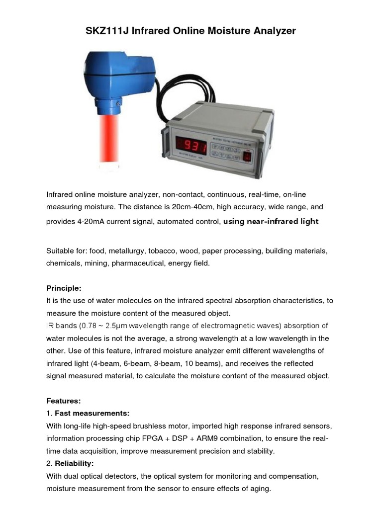 SKZ111J Infrared Online Moisture Analyzer: Using Near-Infrared Light ...