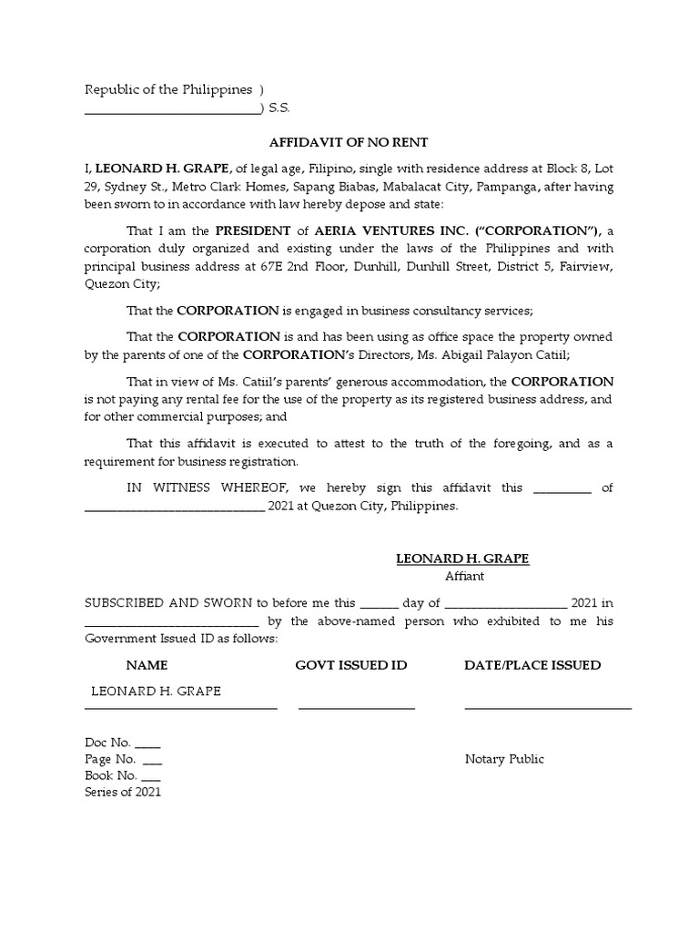 Affidavit of No Rent | PDF