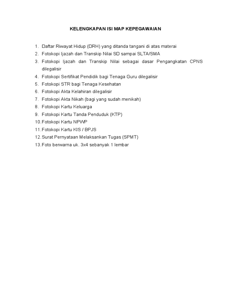 Dokumen Wajib Map Kepegawaian | PDF