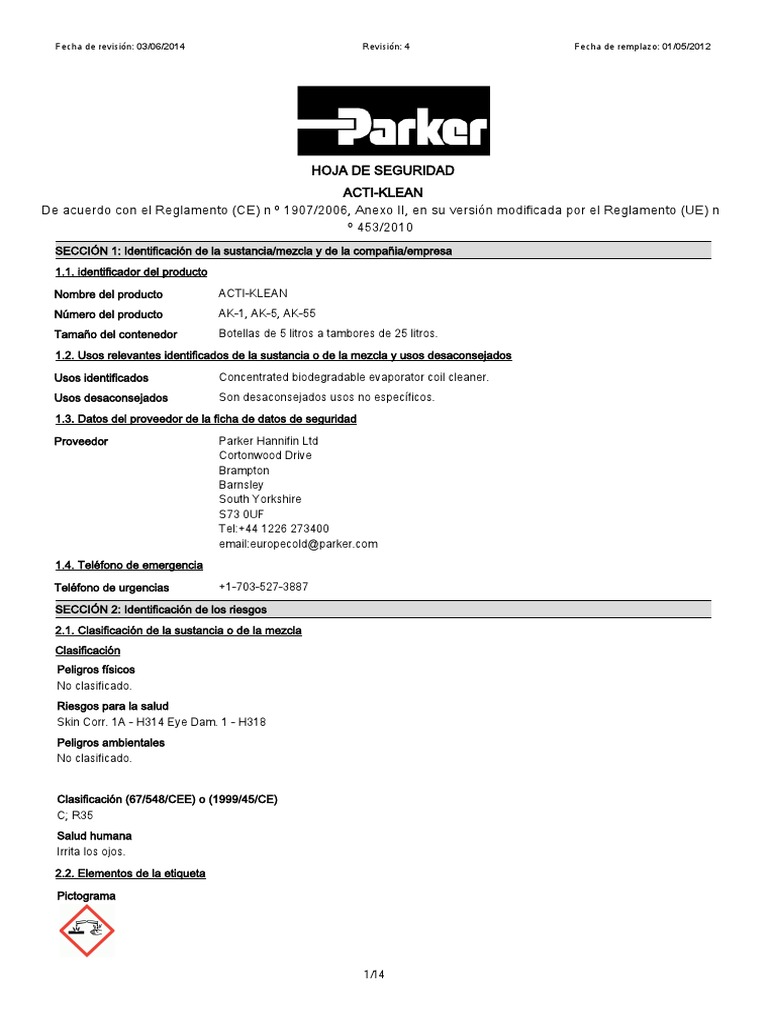 Acti-Klean AK1 MSDS Spa | PDF | Toxicidad | Ciencias fisicas