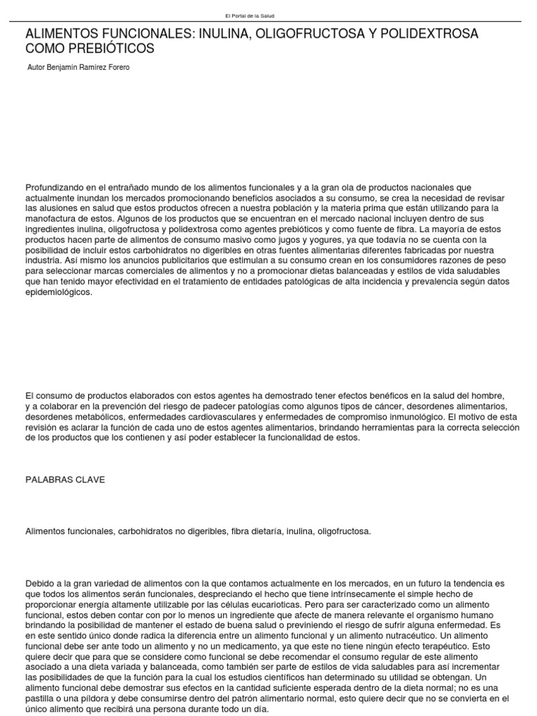 Alimentos Funcionales Inulina y Polidextrosa | Descargar gratis PDF | Comida funcional | Alimentos