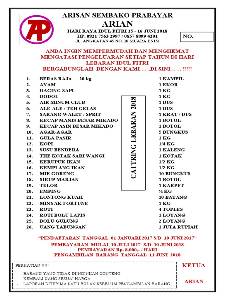 Arisan Sembako Prabayar - Amir | PDF