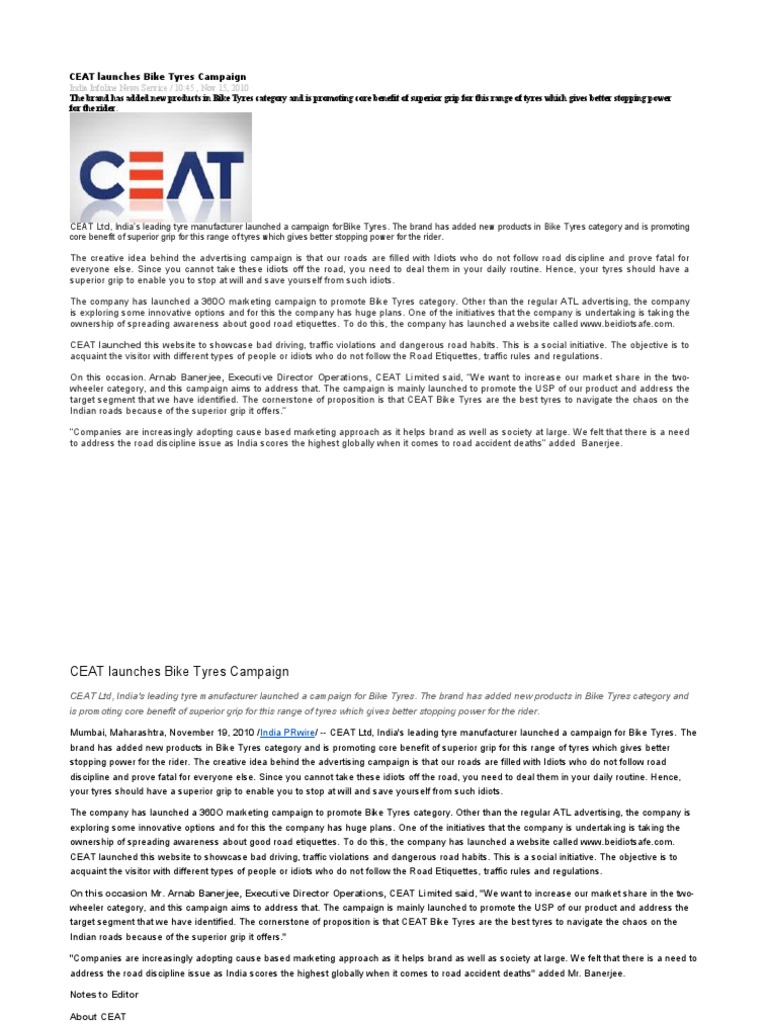 CEAT Launches Bike Tyres Campaign | PDF | Transport | Motorcycle