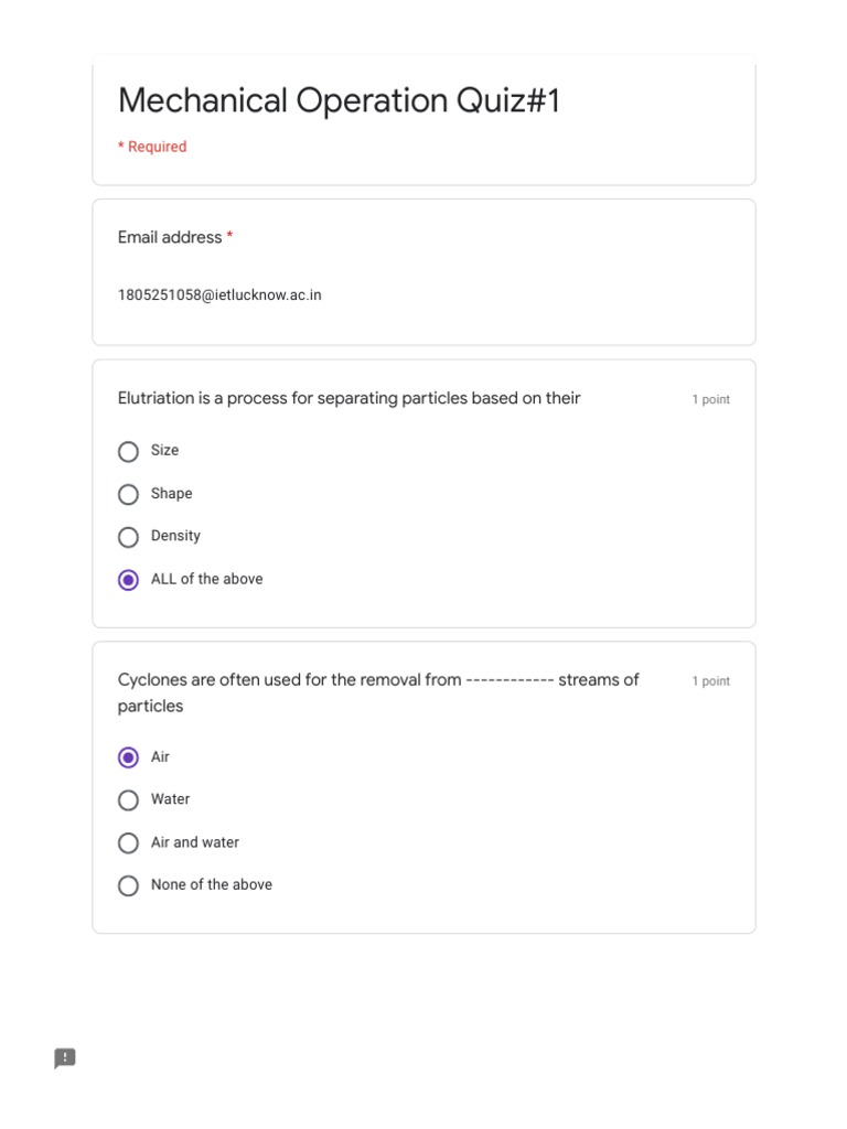 Mechanical Operation Quiz#1 | PDF | Filtration | Drag (Physics)