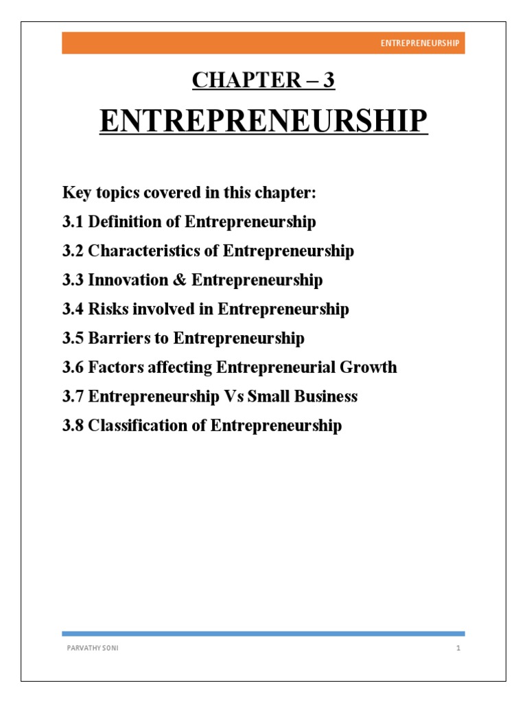 Entrepreneurship: Chapter - 3 | PDF | Entrepreneurship | Infrastructure