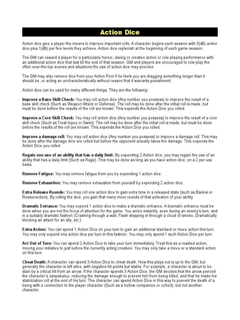 02 - Action Dice | PDF | Leisure Activities | Tabletop Games