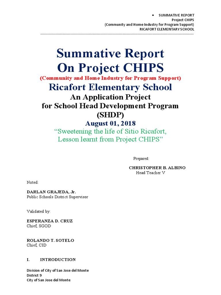 Summative Report Project CHIPS | PDF | Schools | Teachers