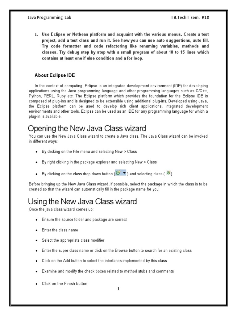 Java Programming Lab Manual-R18 | PDF | Eclipse (Software) | Software ... Java Programming Lab Manual-R18 | PDF | Eclipse (Software) | Software ...