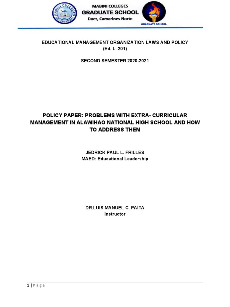 Sample Policy Paper Draft | PDF | Curriculum | Teachers