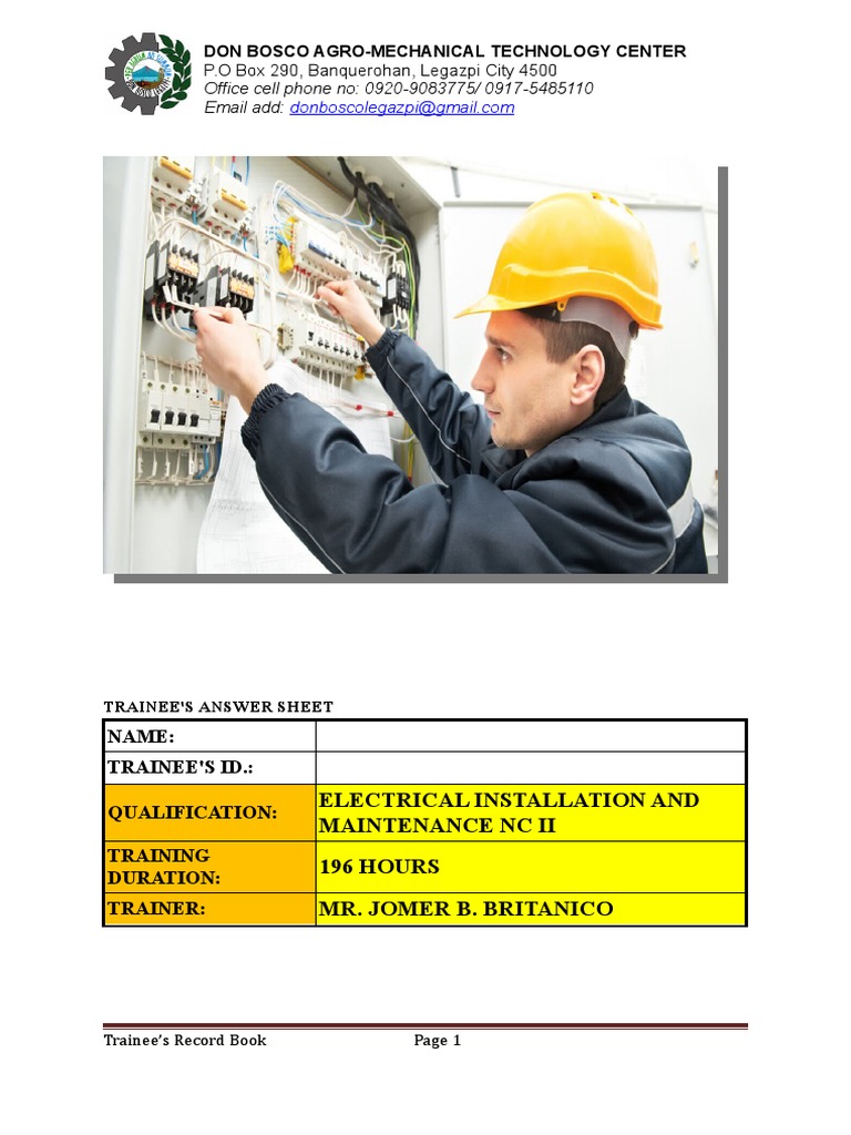 Trainees Record Book EIM NC II | PDF | Electrical Wiring | Competence ...