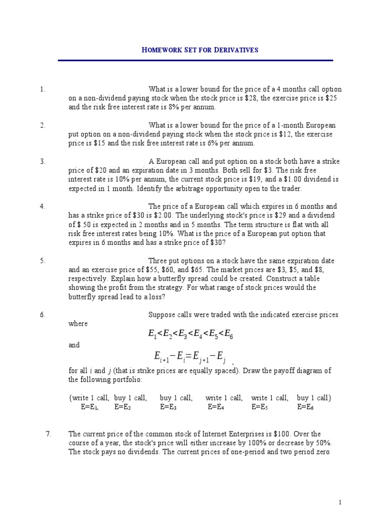 Derivatives Problem Set | PDF | Black–Scholes Model | Option (Finance)