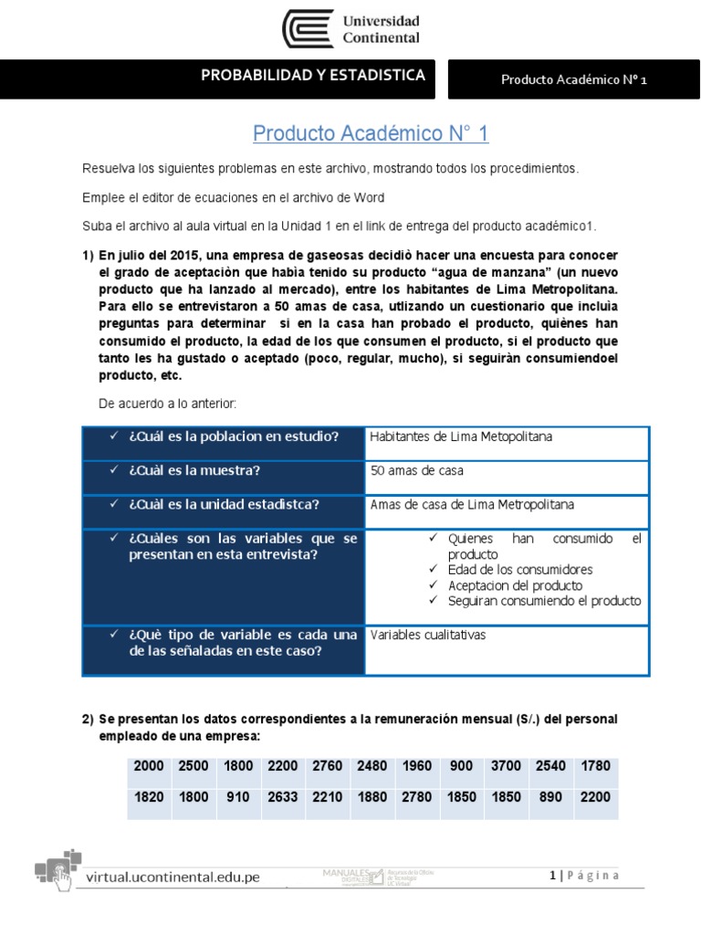 Producto Academico N°1 | PDF | Probabilidades y estadísticas | Observación
