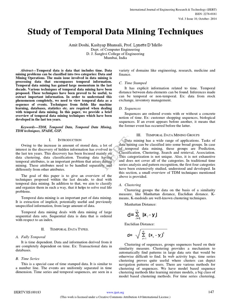 Study of Temporal Data Mining Techniques IJERTV3IS100183 | PDF | Time ...