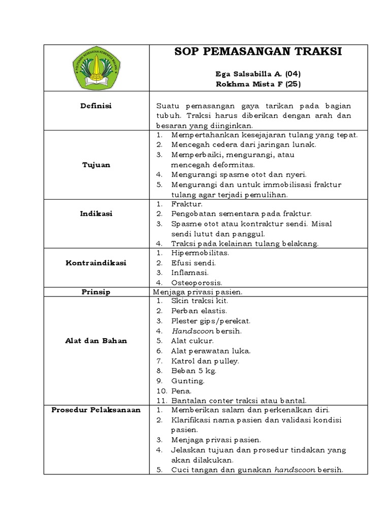 2a - Kelompok 14 - Sop Pemasangan Traksi | PDF