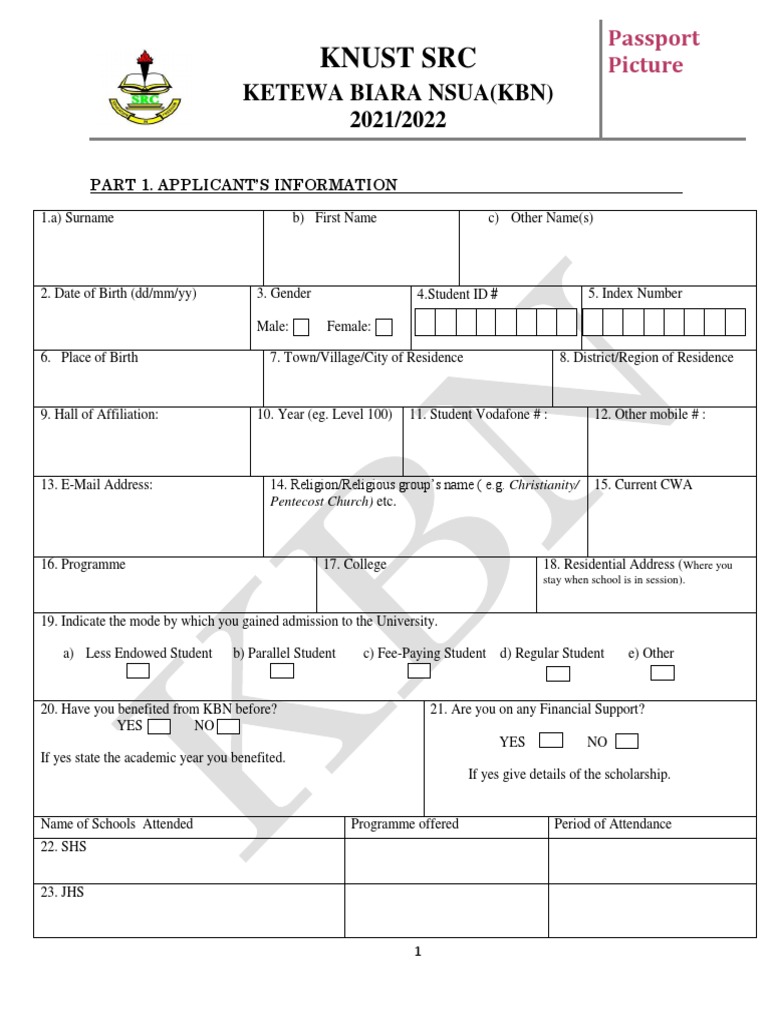 KBN Application Form - 20212022 | PDF