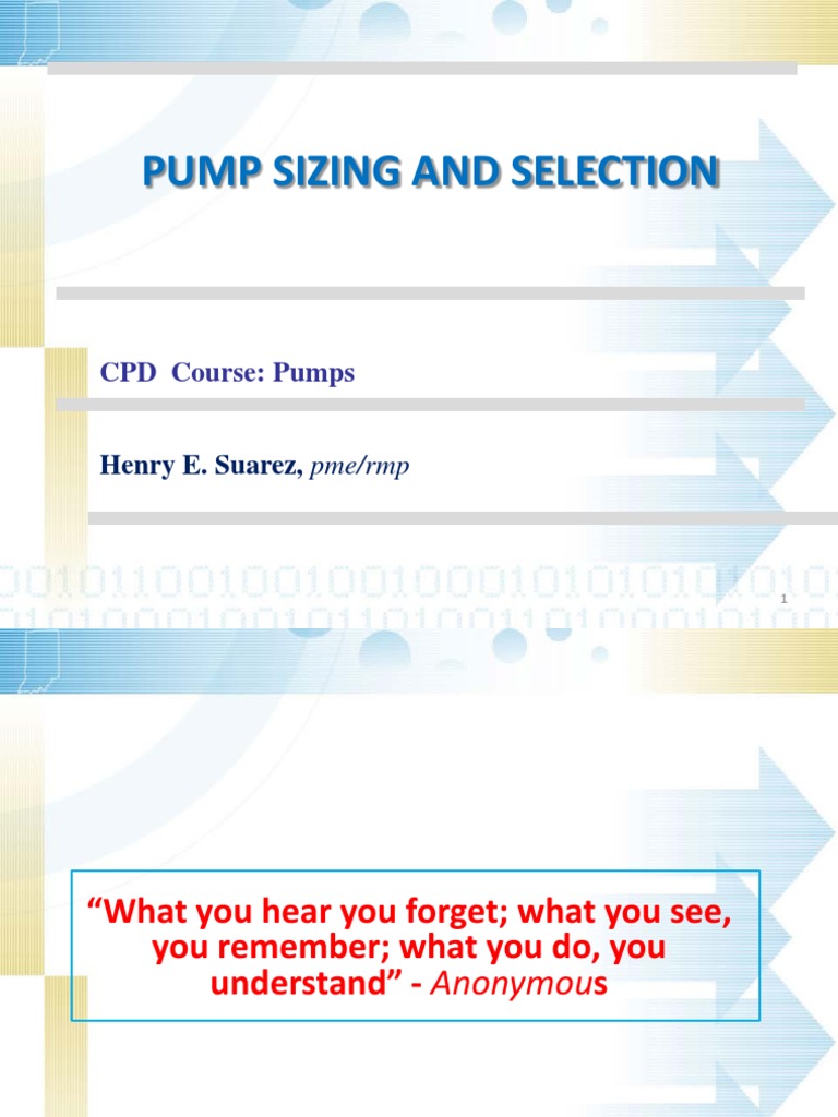 Pump Sizing & Selection | PDF | Pump | Dynamics (Mechanics)
