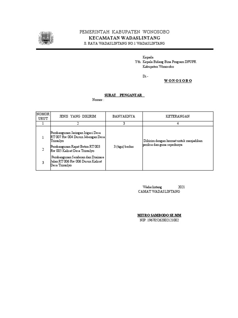 Surat Pengantar Rab | PDF