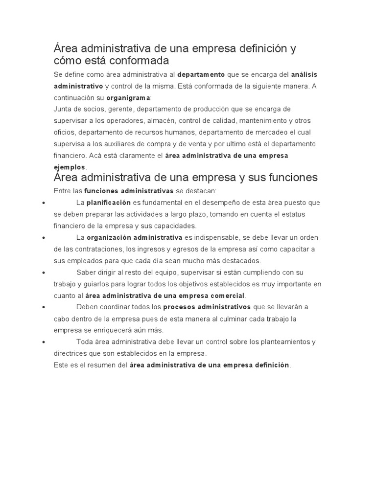 Área Administrativa de Una Empresa Definición y Cómo Está Conformada ...
