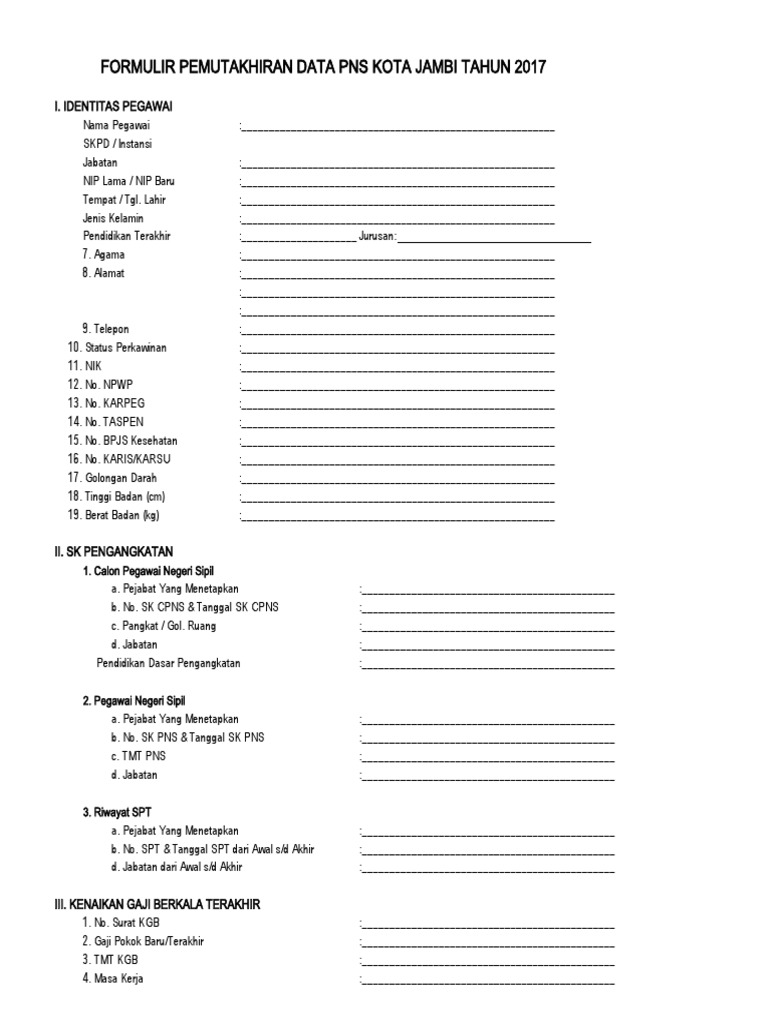 Formulir Pemutakhiran Data PNS | PDF