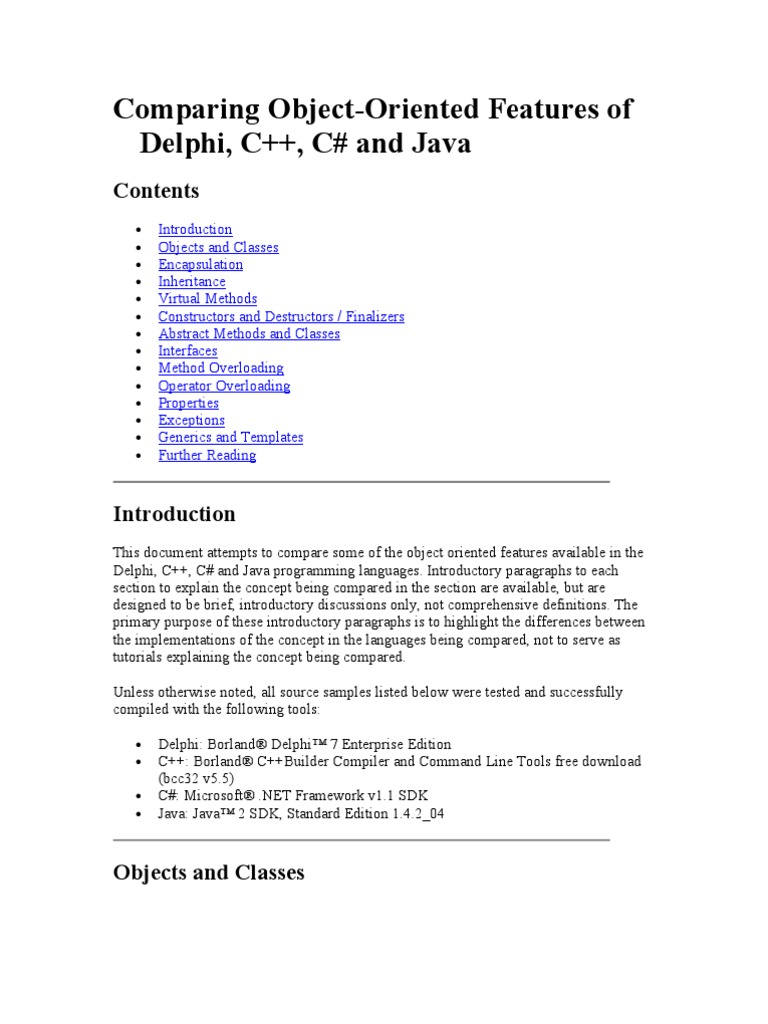 Comparing OO Features of Delphi C++ C Java | PDF | Inheritance (Object Oriented Programming ...