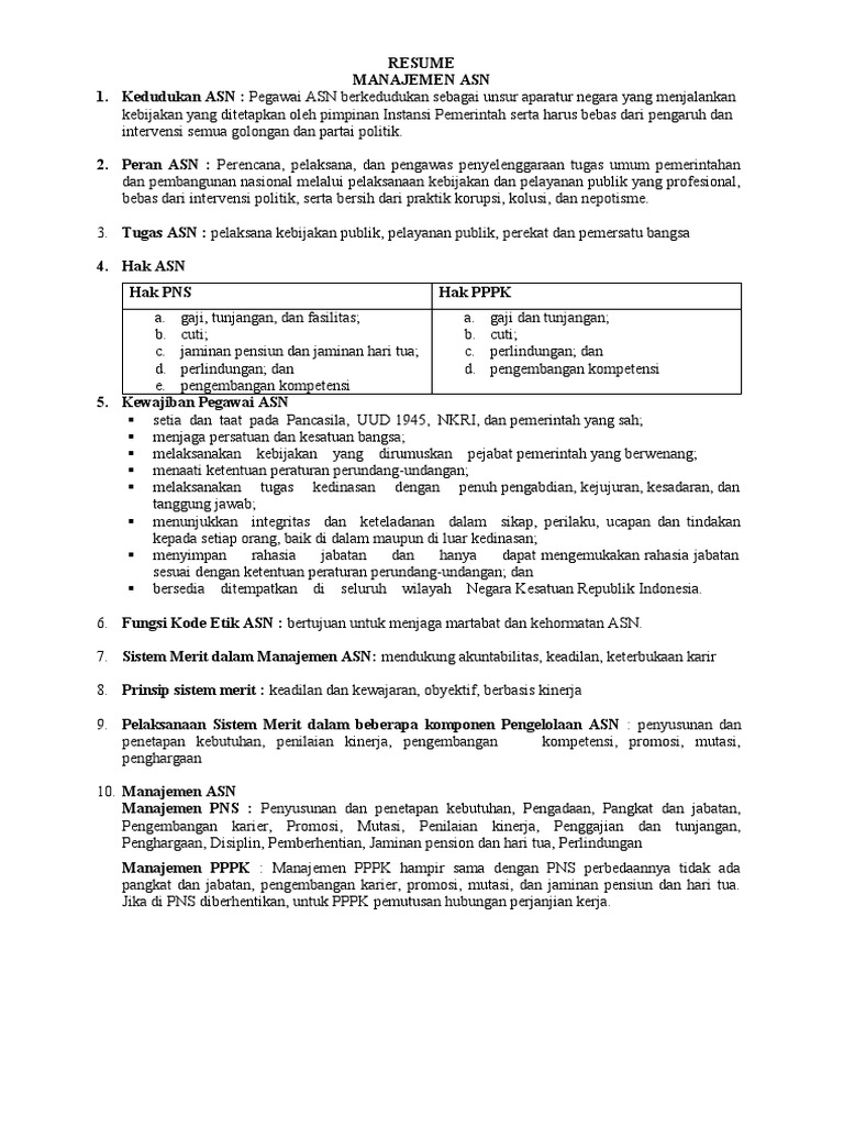 Resume Manajemen Asn | PDF