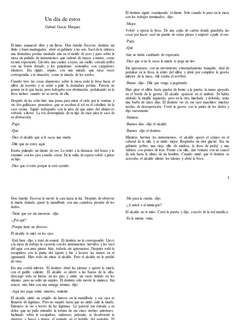 Un Día de Estos y Espuma y Nada Más - Gabriel García Marquez | PDF ...