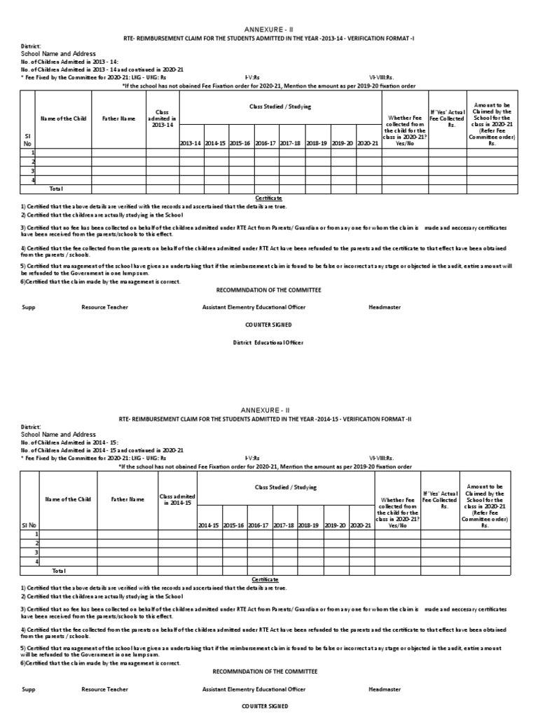 RTE Claim 2020-2021 Formet | PDF | Audit | Business